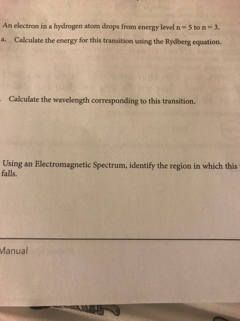 Solved An Electron In A Hydrogen Atom Drops From Energy