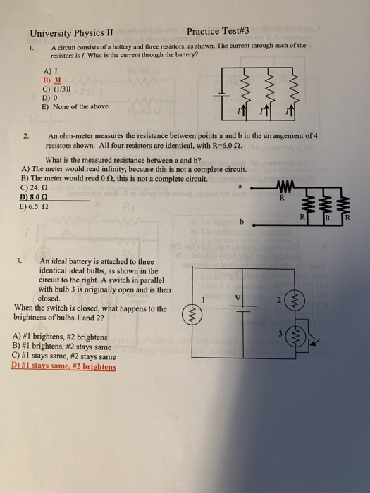 Solved Practice Test#3 University Physics II A circuit | Chegg.com