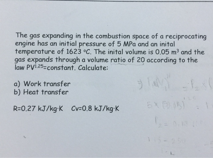 Solved The gas expanding in the combustion space of a | Chegg.com