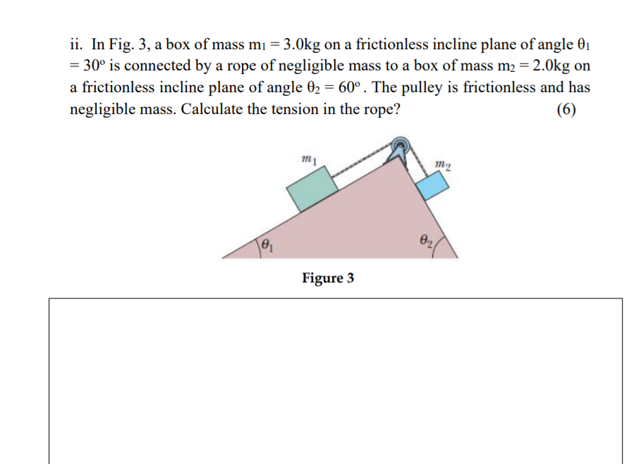Solved ii. In Fig. 3, a box of mass mı = 3.0kg on a | Chegg.com