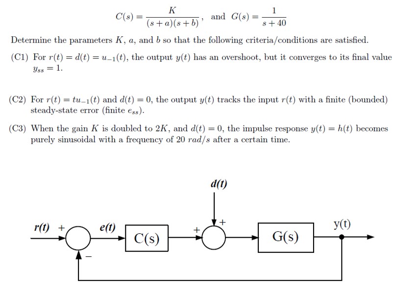 Solved C(s)=(s+a)(s+b)K, and G(s)=s+401 Determine the | Chegg.com