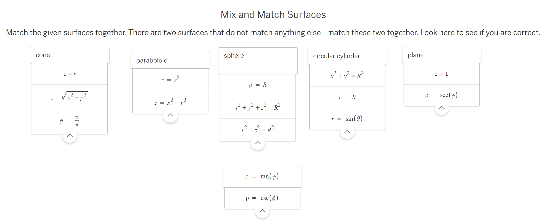 Solved Mix and Match Surfaces Match the given surfaces | Chegg.com