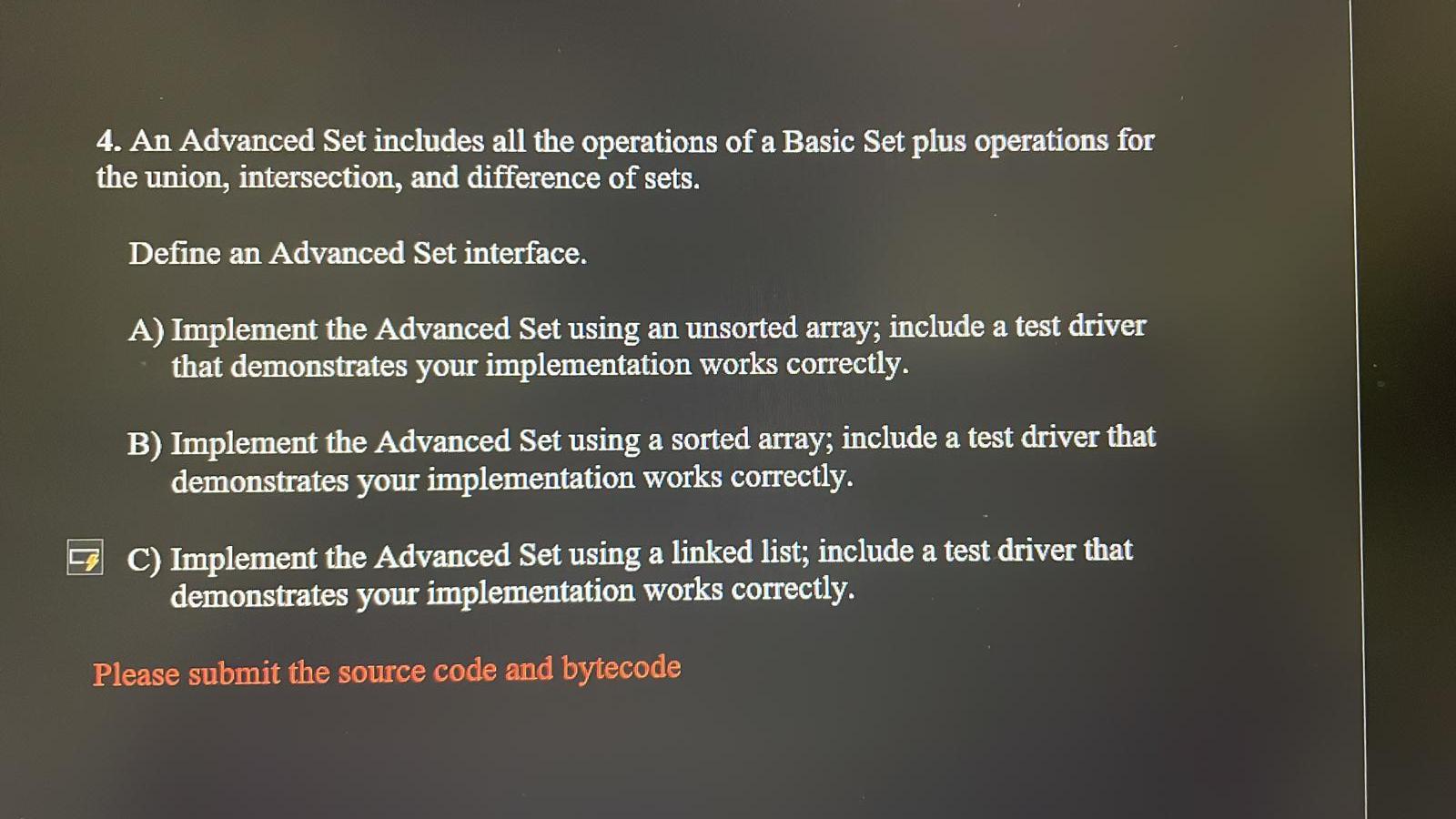 Solved 4. An Advanced Set includes all the operations of a | Chegg.com