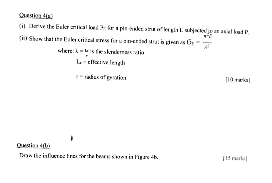 Solved Question 4(a)(i) ﻿Derive the Euler critical load PE | Chegg.com