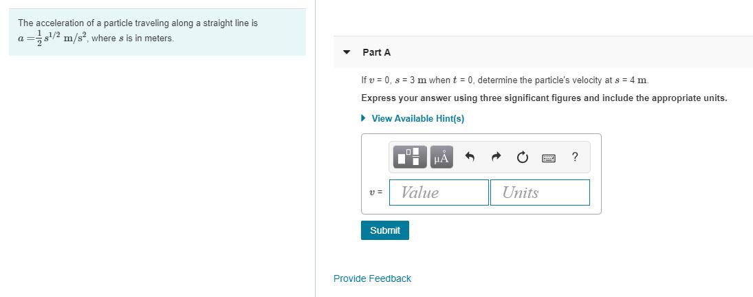Solved The acceleration of a particle traveling along a | Chegg.com