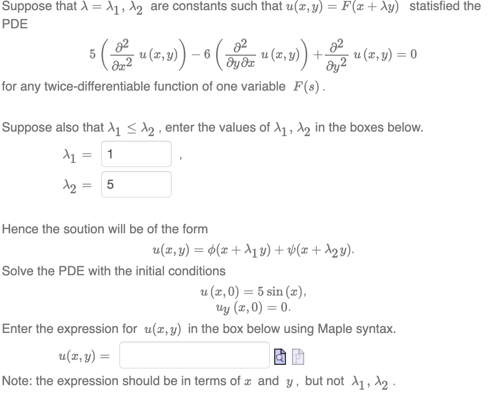 Solved Suppose that λ=λ1,λ2 are constants such that | Chegg.com