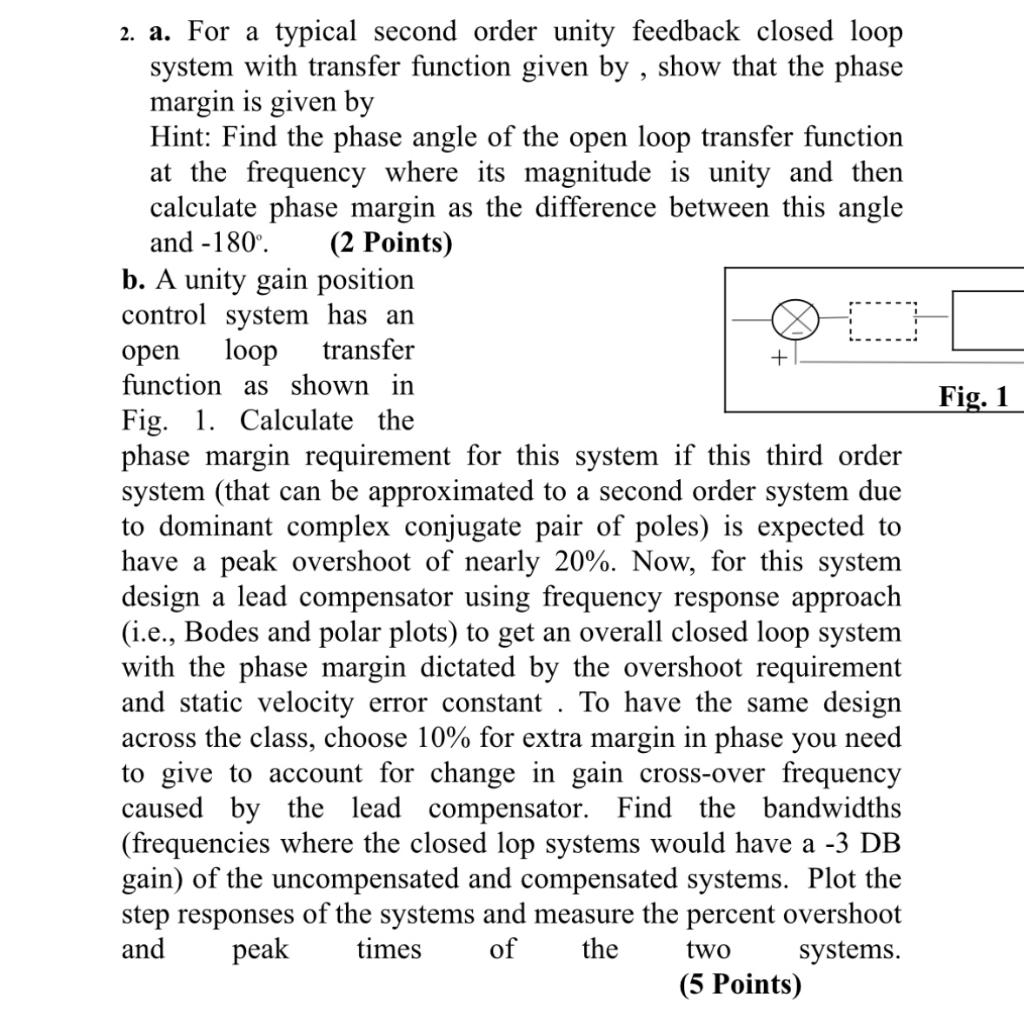 2. a. For a typical second order unity feedback | Chegg.com