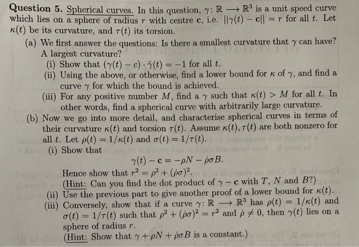 Question 5. Spherical curves. In this question, γ : | Chegg.com