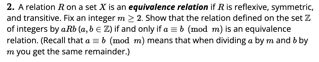 Solved 2 A Relation R On A Set X Is An Equivalence Relation 