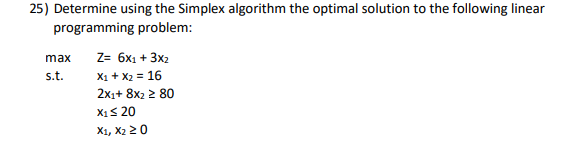 Solved 25) Determine using the Simplex algorithm the optimal | Chegg.com