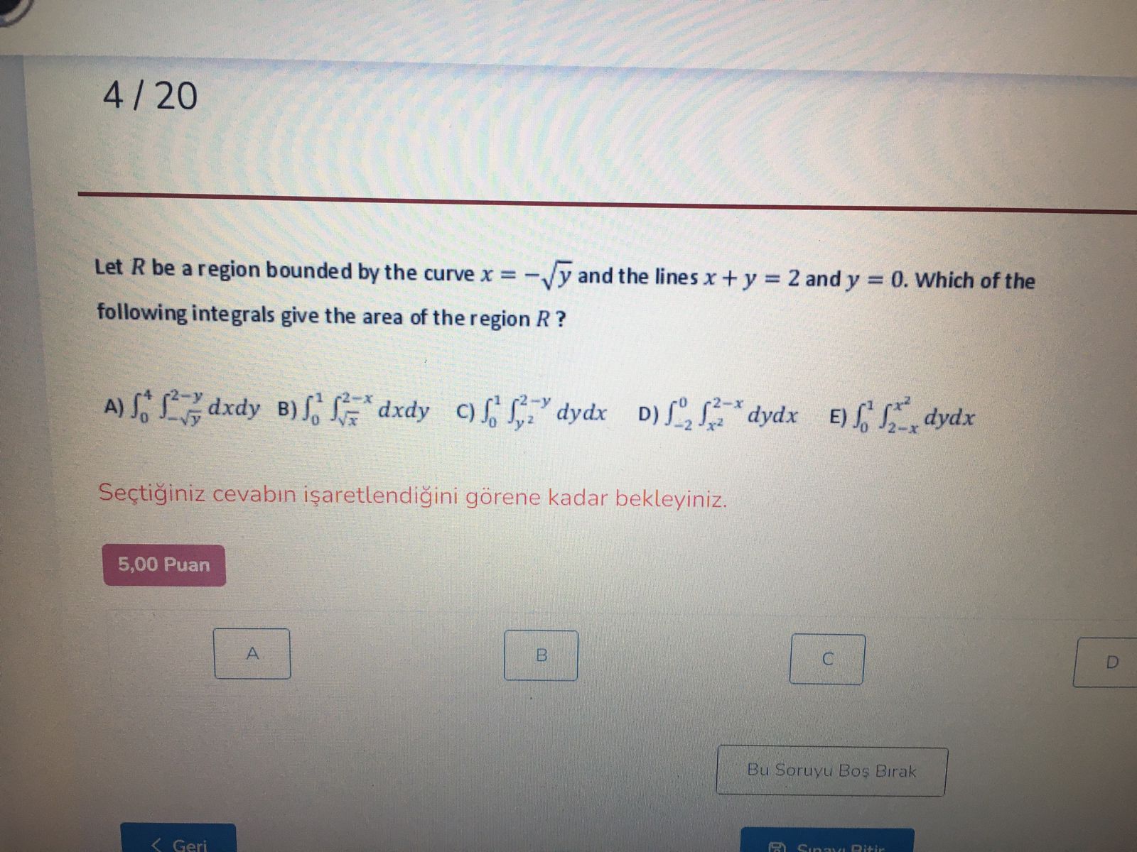 Solved Let R be a region bounded by the curve x=−y and the | Chegg.com