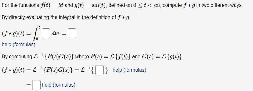 Solved For the functions f(t) = 5t and g(t) = sin(t), | Chegg.com