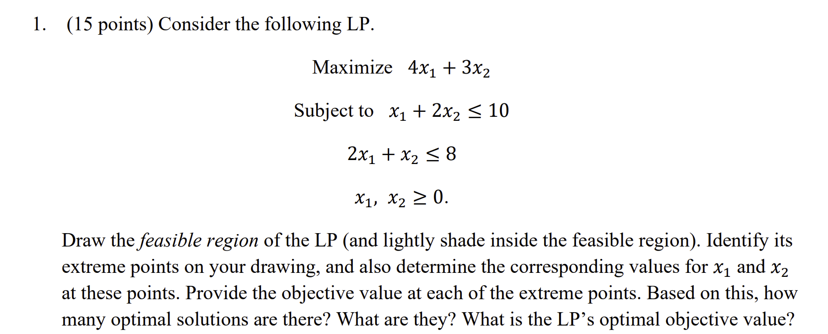 Solved by an EXPERT Draw the feasible region of the LP (and lightly shade | Chegg.com