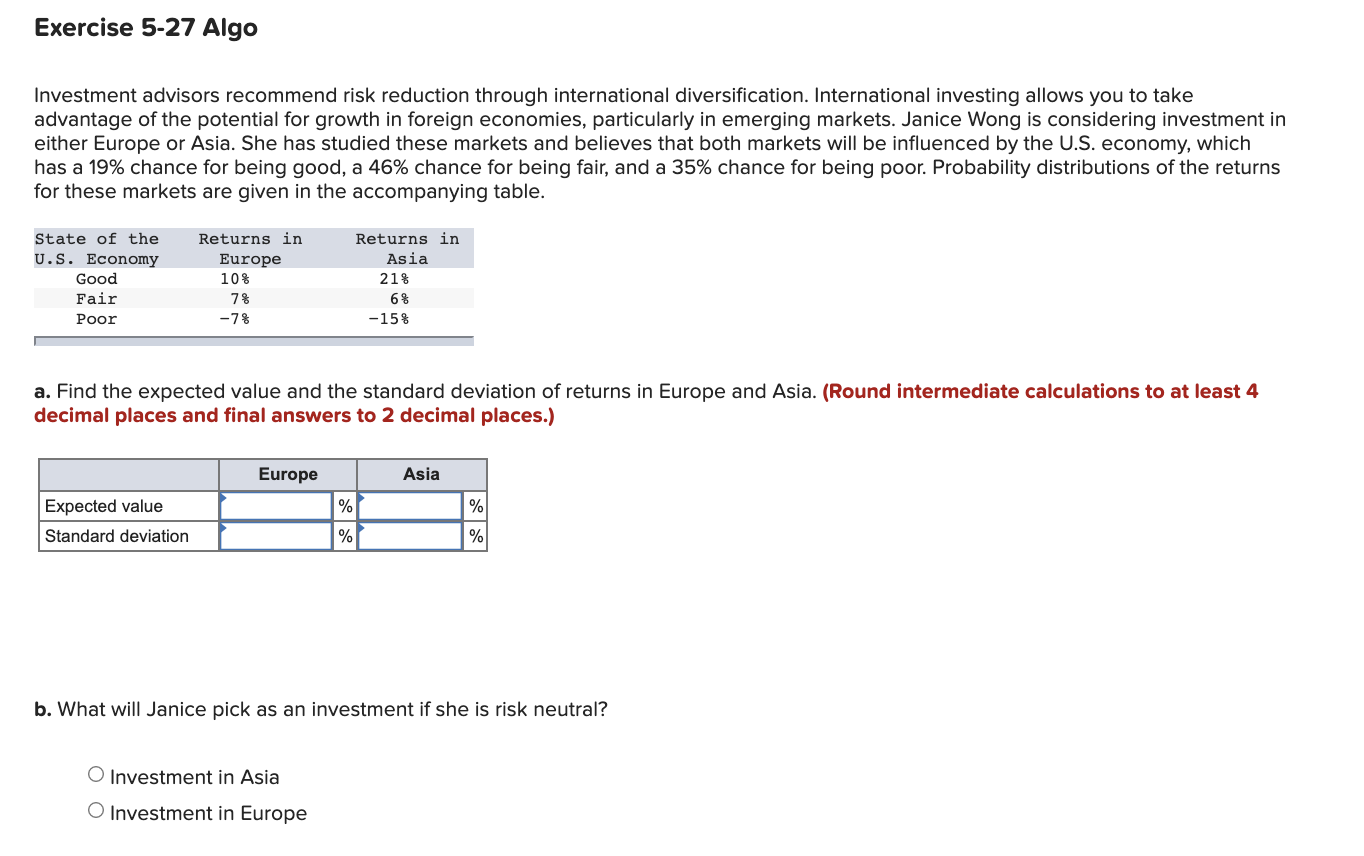 Solved Exercise 5-15 Algo Calculate the mean, the variance, | Chegg.com