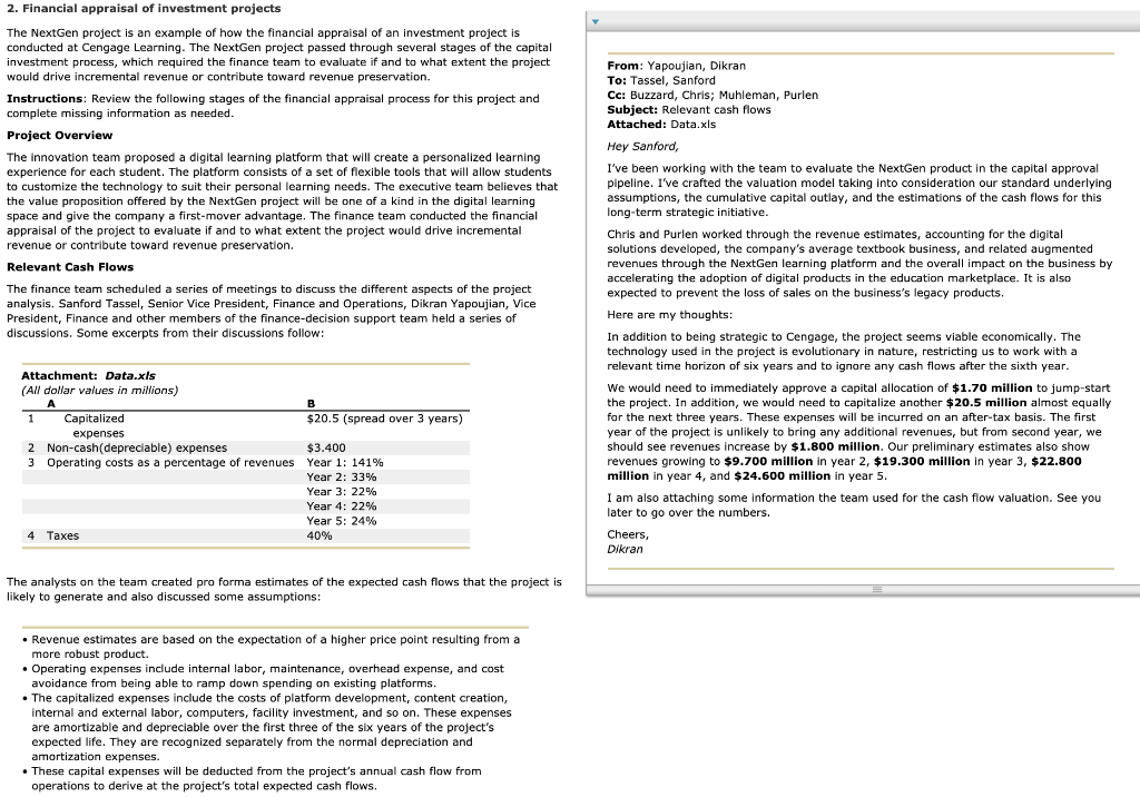 Solved 2. Financial appraisal of investment projects The | Chegg.com