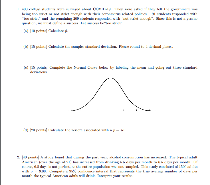 Solved 1. 400 college students were surveyed about COVID-19. | Chegg.com