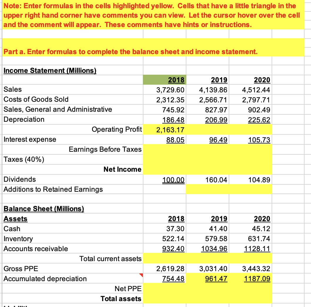 Solved Note: Enter formulas in the cells highlighted yellow. | Chegg.com