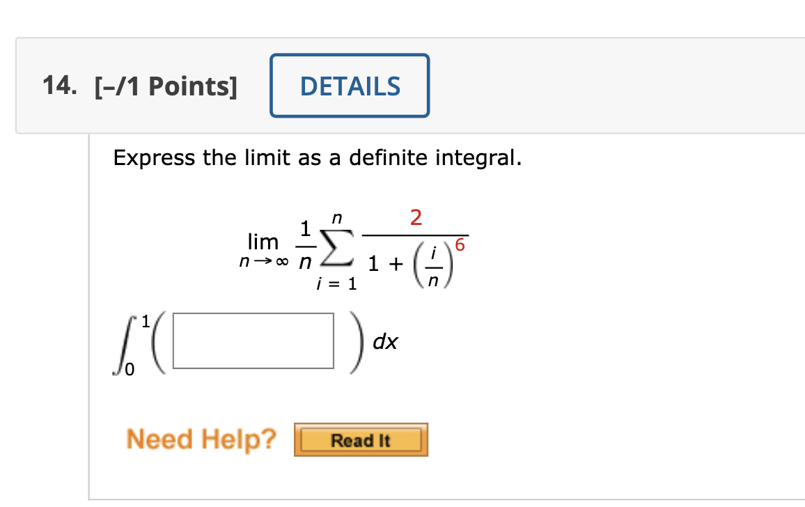 Solved Express the limit as a definite integral. [Hint: | Chegg.com