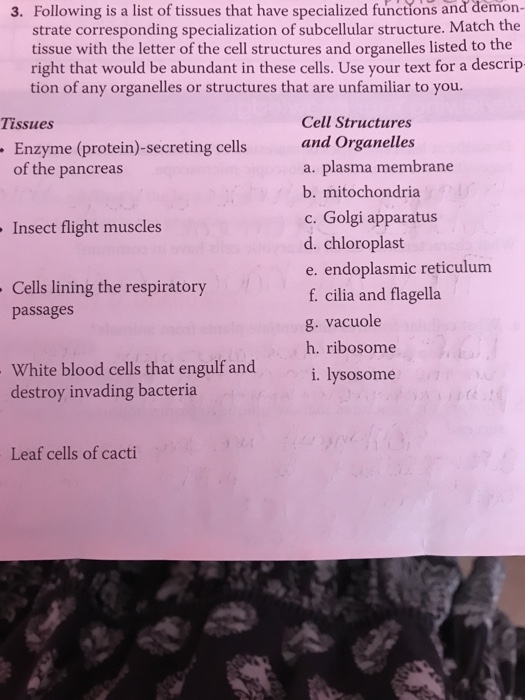 Solved Following is a list of tissues that have specialized | Chegg.com