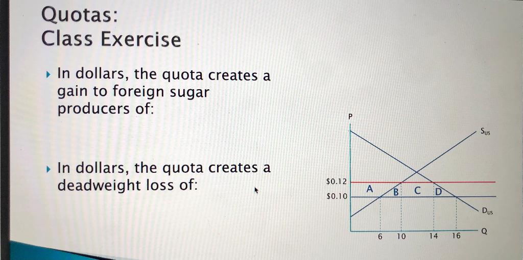 Solved Quotas: Class Exercise In dollars, the quota creates | Chegg.com