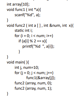 Solved int array[10]; void func1 ( int *a){ scanf("%d", a); | Chegg.com