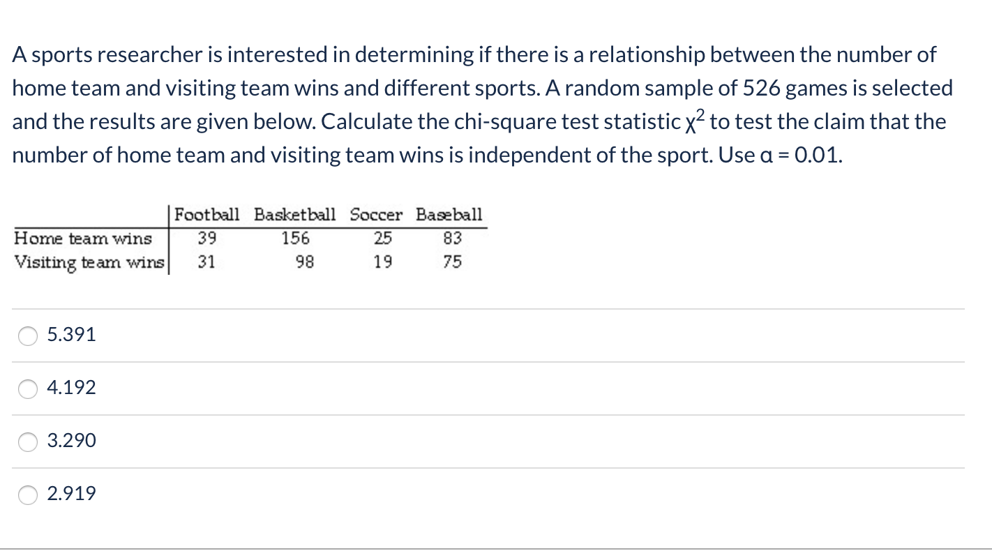 Solved A sports researcher is interested in determining if | Chegg.com