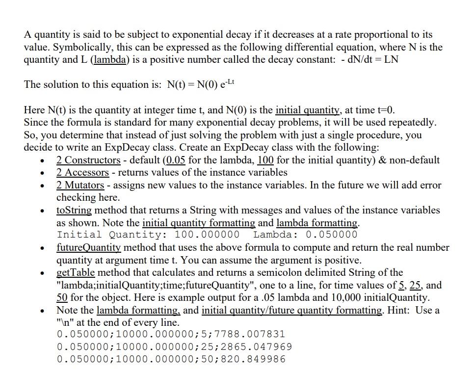 Solved Question 1a-Class Design - ExpDecay ( 3 points) | Chegg.com