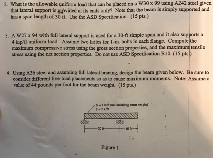Solved 2. What is the allowable uniform load that can be | Chegg.com
