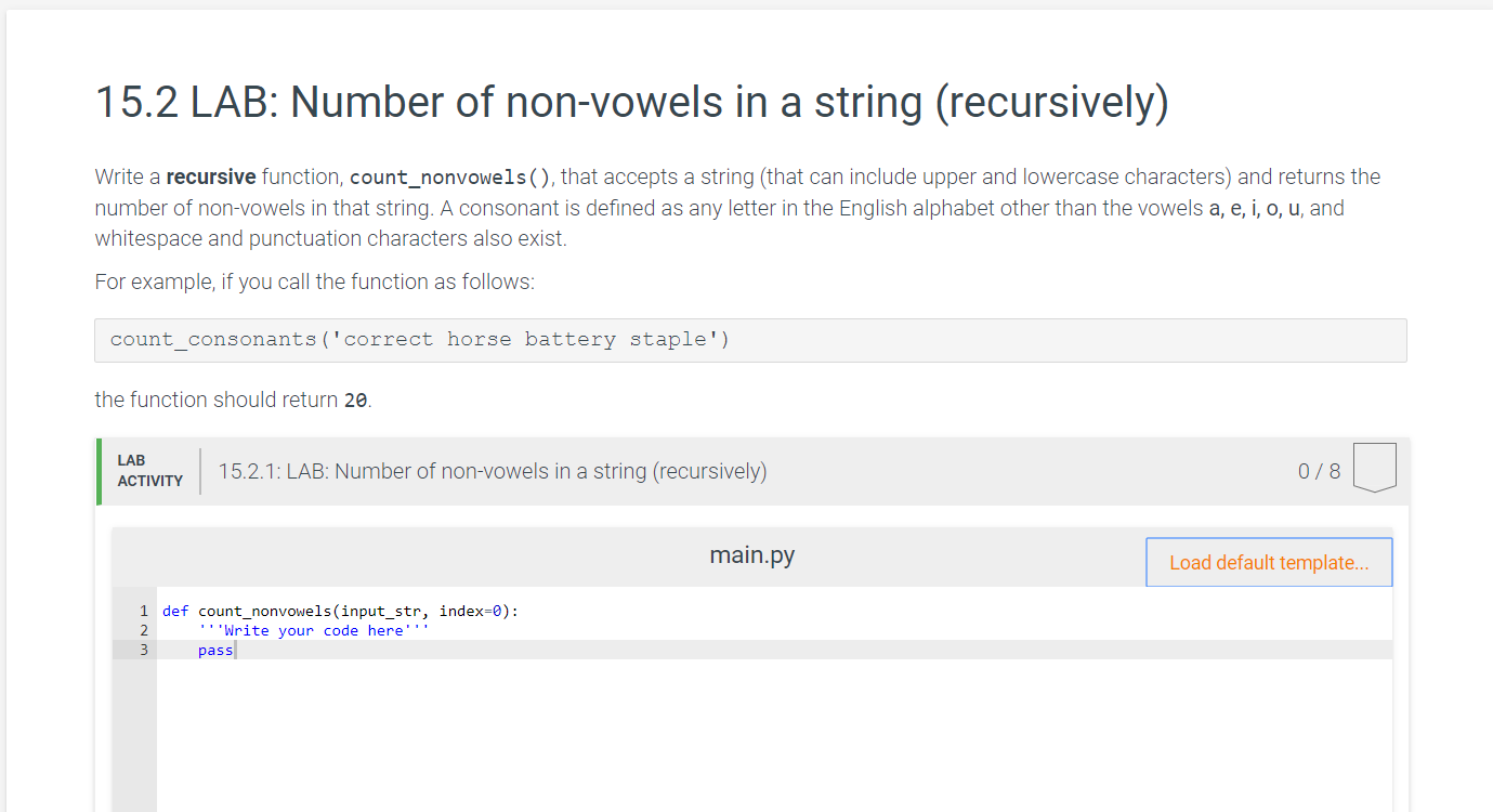 Solved 15.2 LAB: Number of non-vowels in a string | Chegg.com