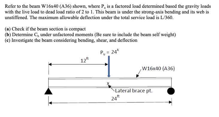 Solved Refer to the beam W16x40 (A36) shown, where Pu is a | Chegg.com
