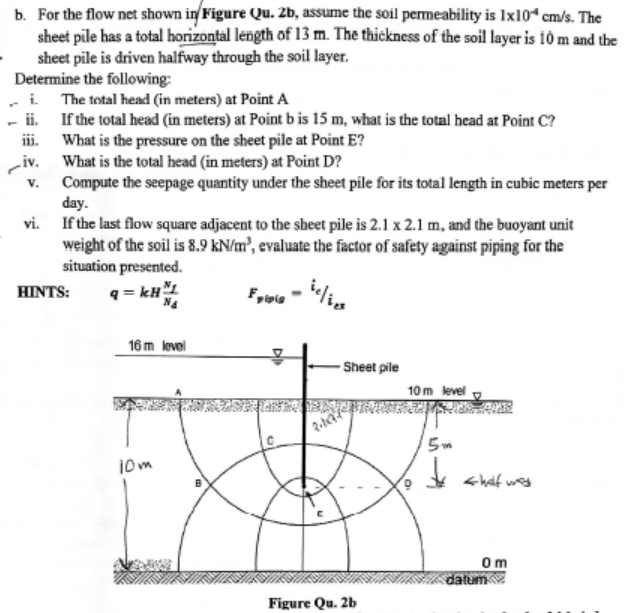 Solved b. For the flow net shown in / Figure Qu. 2 b, assume | Chegg.com