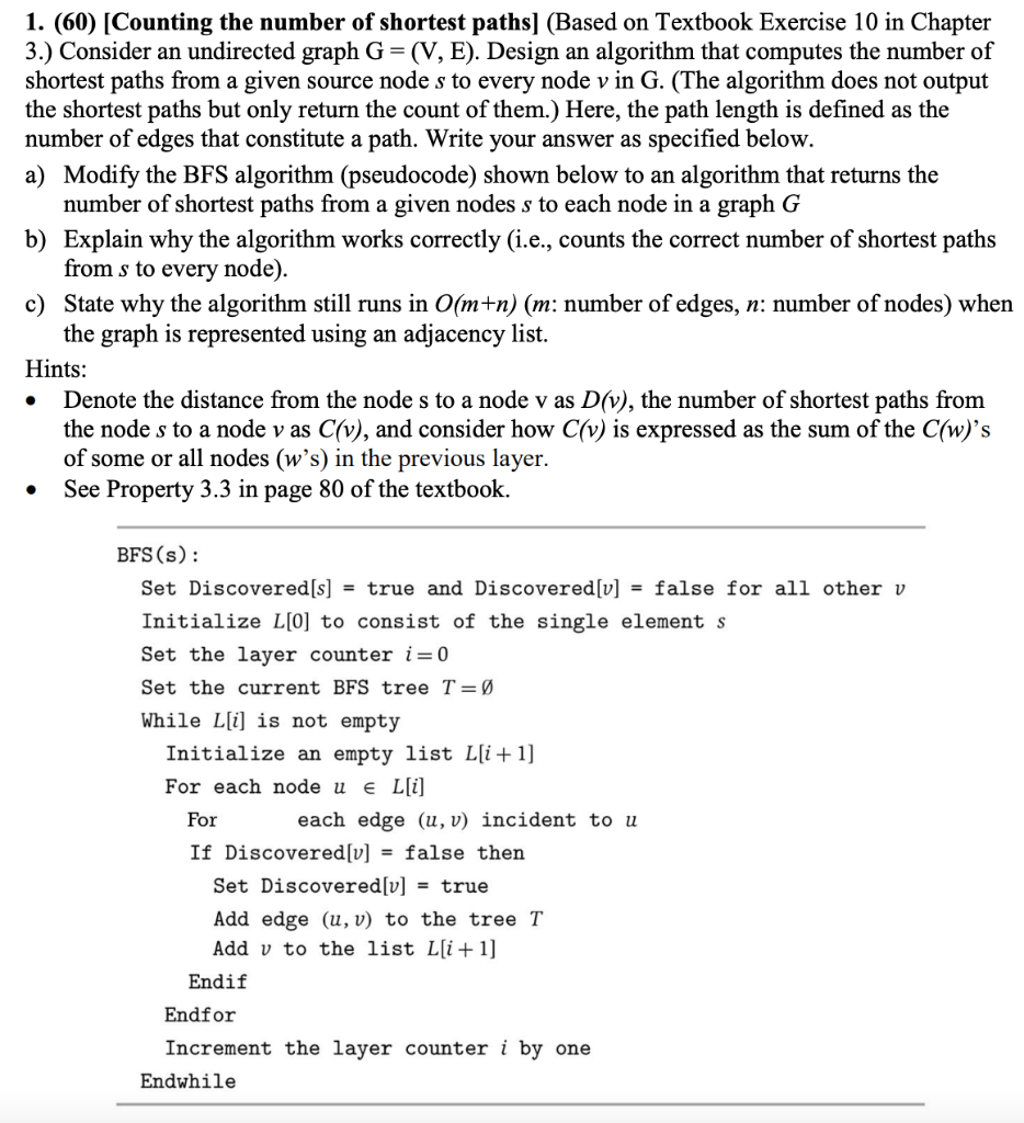 Solved 1. (60) [Counting the number of shortest paths] | Chegg.com