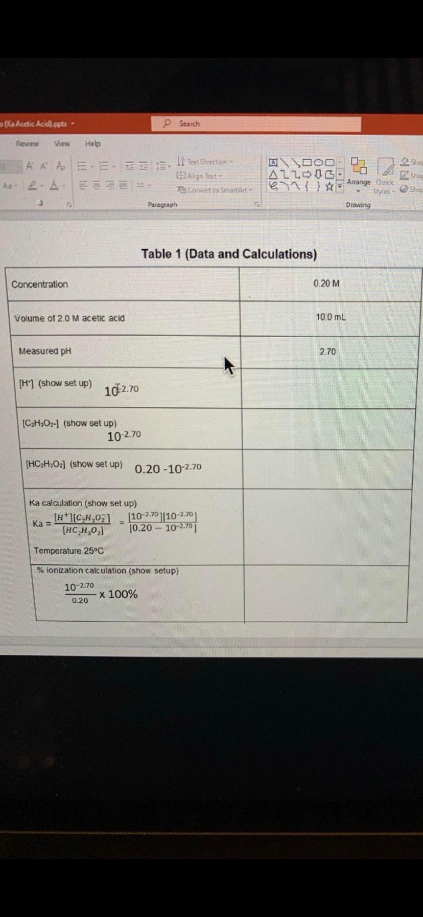 Solved of acdic Acid) pptx & Search Review View Help R Å Po | Chegg.com