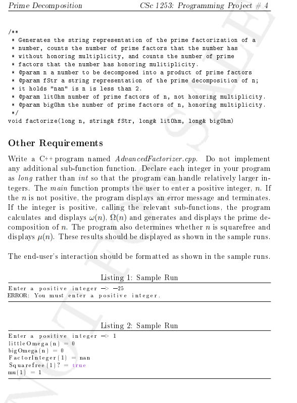 Generating the Prime Decomposition Given an integer | Chegg.com