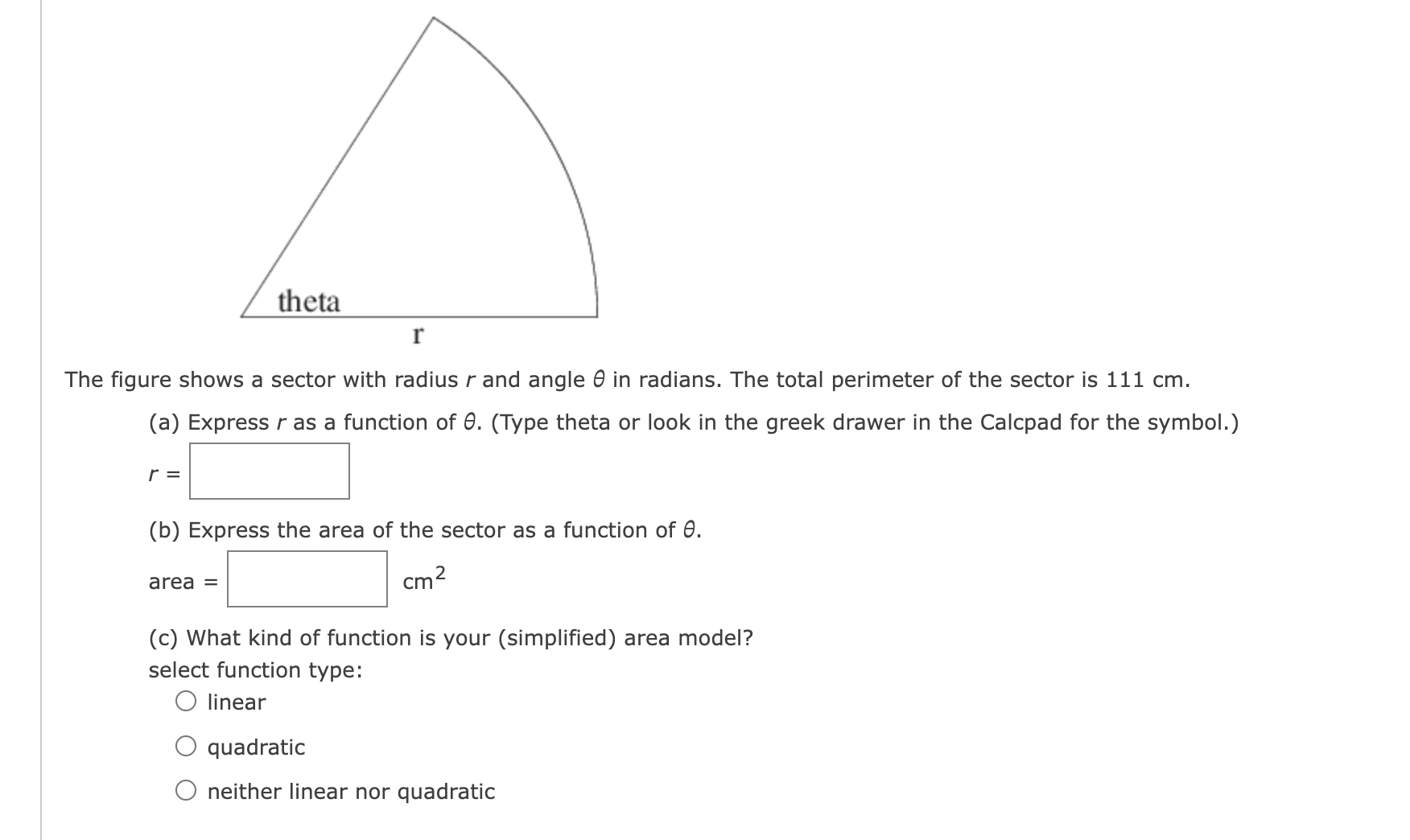 Solved (c) What kind of function is your (simplified) area | Chegg.com