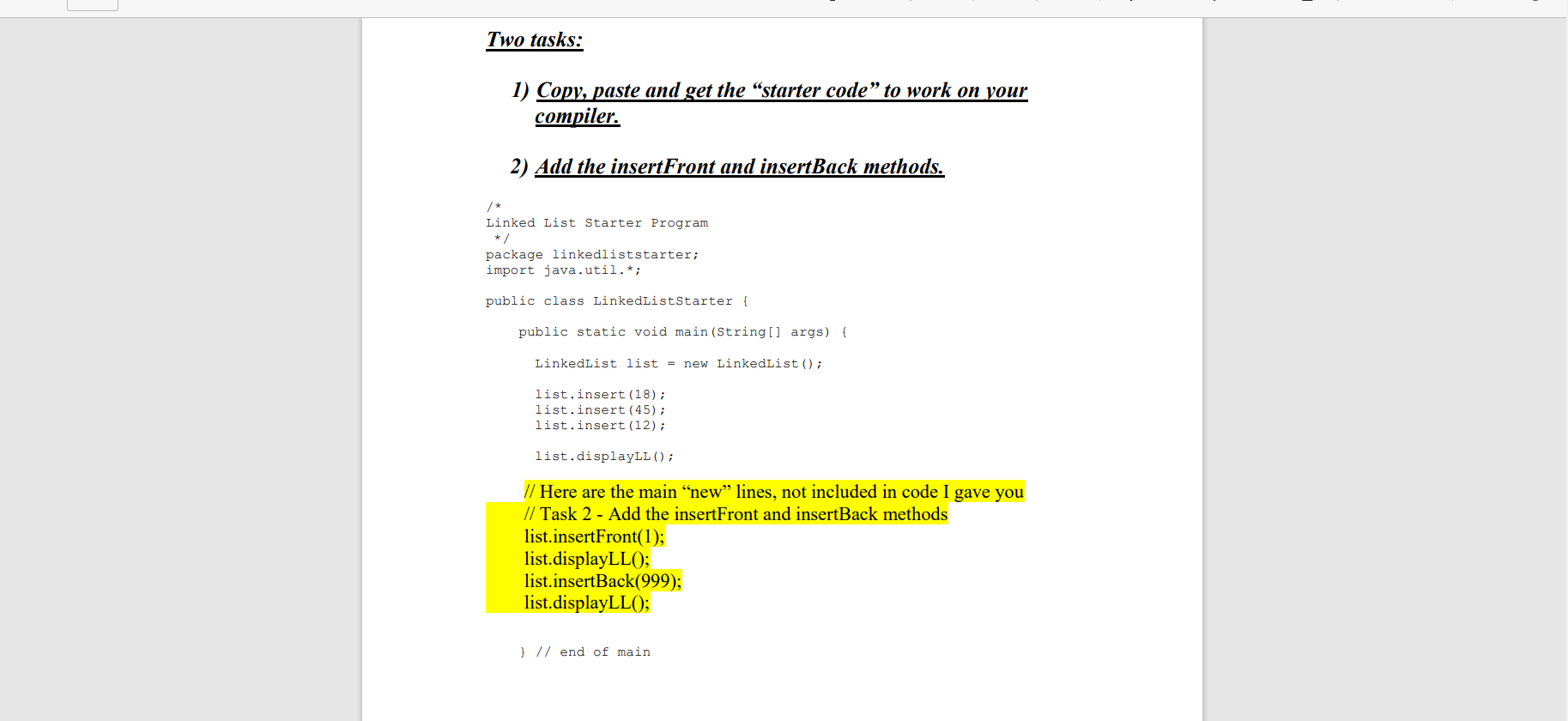 Solved 1) Copv, paste and get the "starter code" to work on | Chegg.com