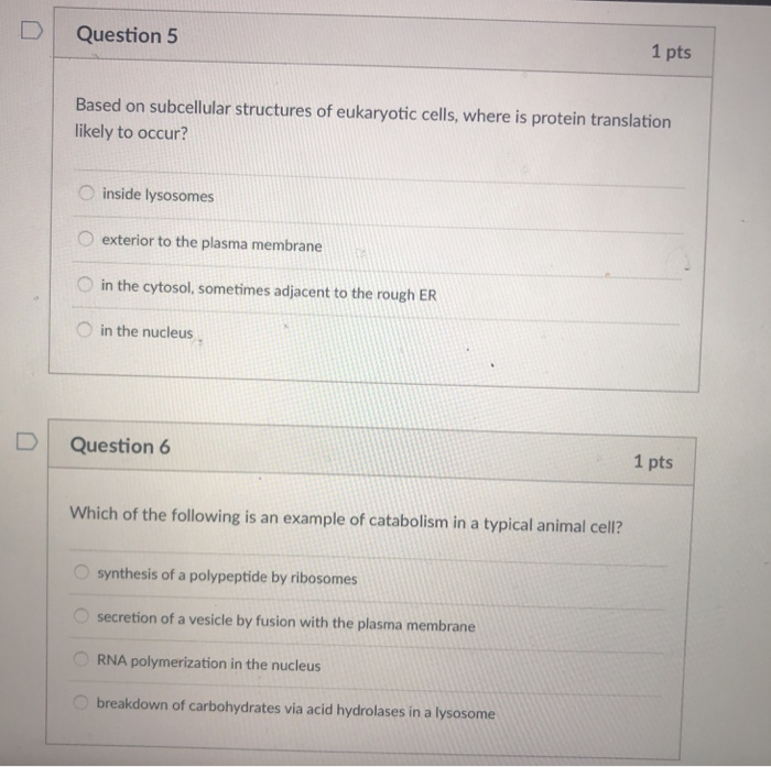 Solved Question 5 1 pts Based on subcellular structures of | Chegg.com
