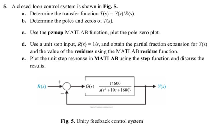 Solved 5. A closed-loop control system is shown in Fig. 5. | Chegg.com
