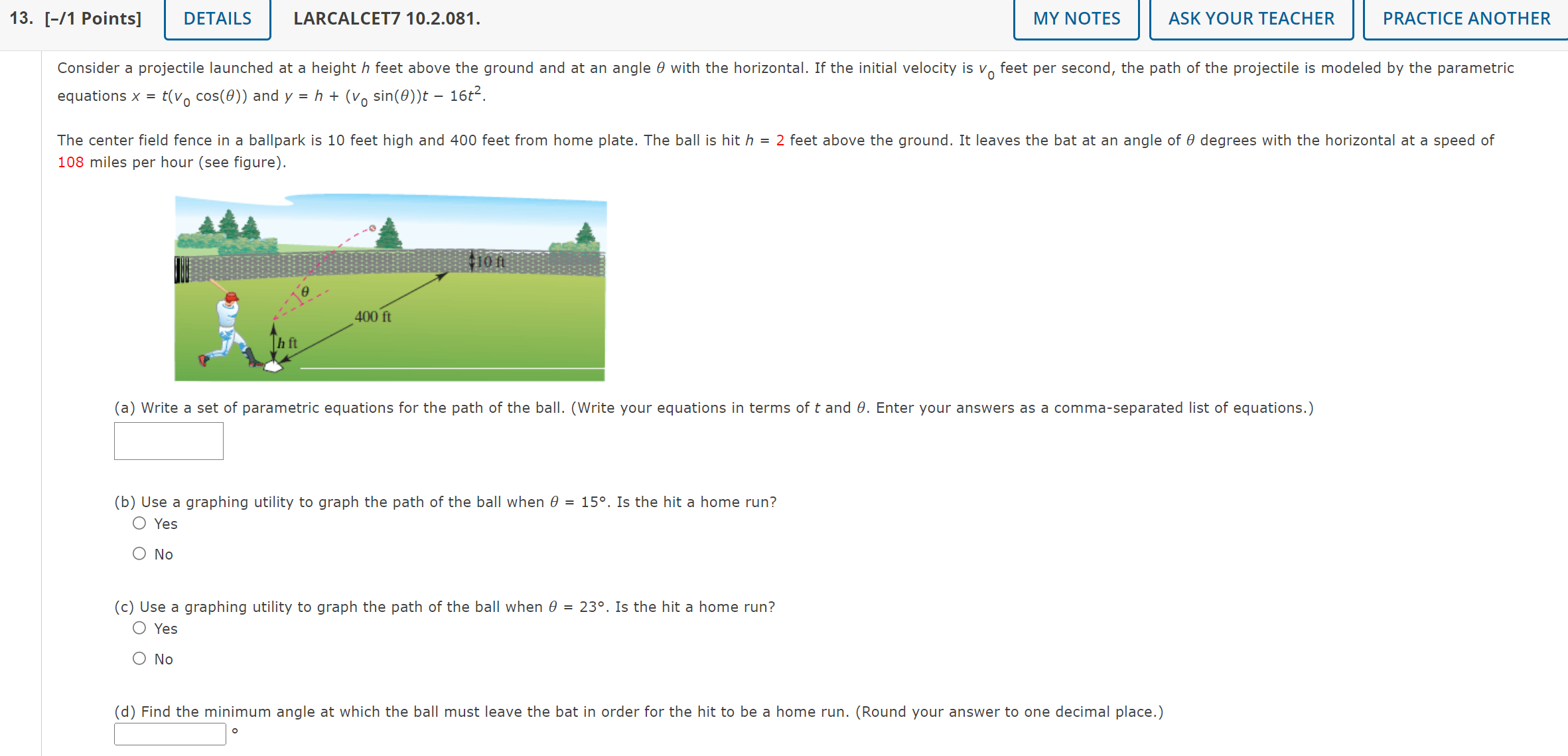 Solved quations x=t(v0cos(θ)) and y=h+(v0sin(θ))t−16t2. 8 | Chegg.com