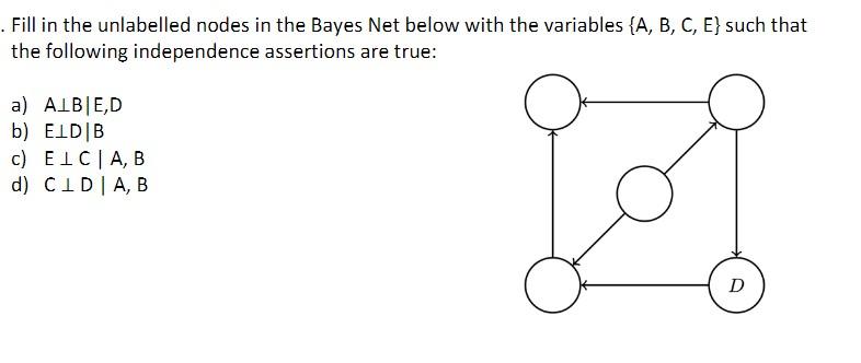 Solved Fill in the unlabelled nodes in the Bayes Net below | Chegg.com