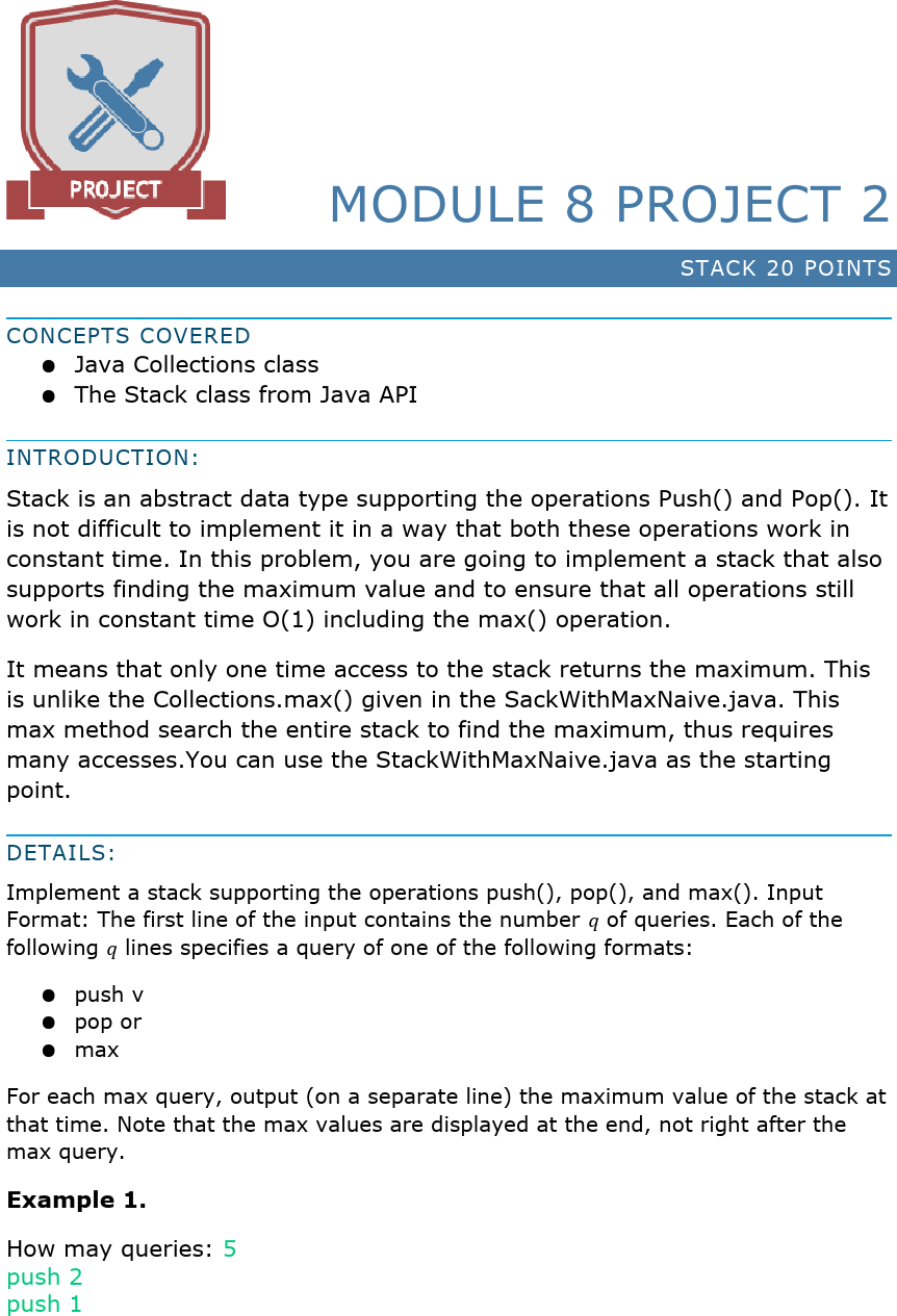 CONCEPTS COVERED - Java Collections class The Stack | Chegg.com