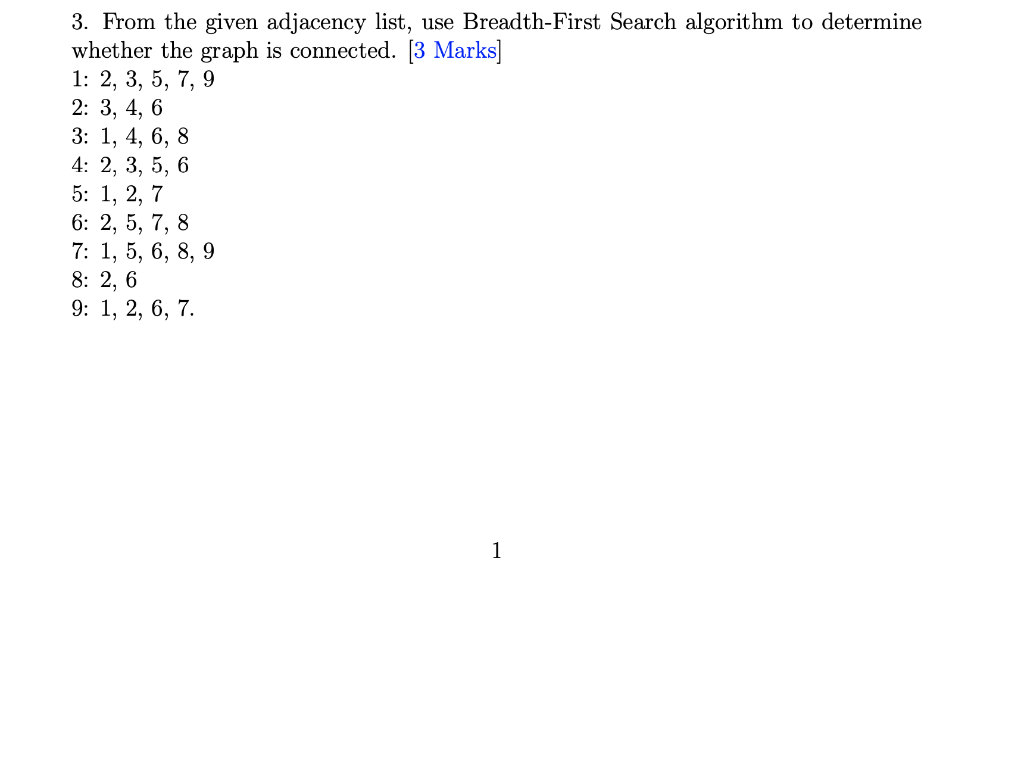 Solved 3. From the given adjacency list, use Breadth-First | Chegg.com