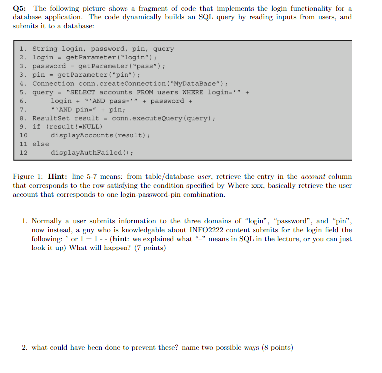 Solved Q5: The following picture shows a fragment of code | Chegg.com