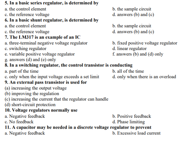 Solved 5. In a basic series regulator, is determined by a. | Chegg.com