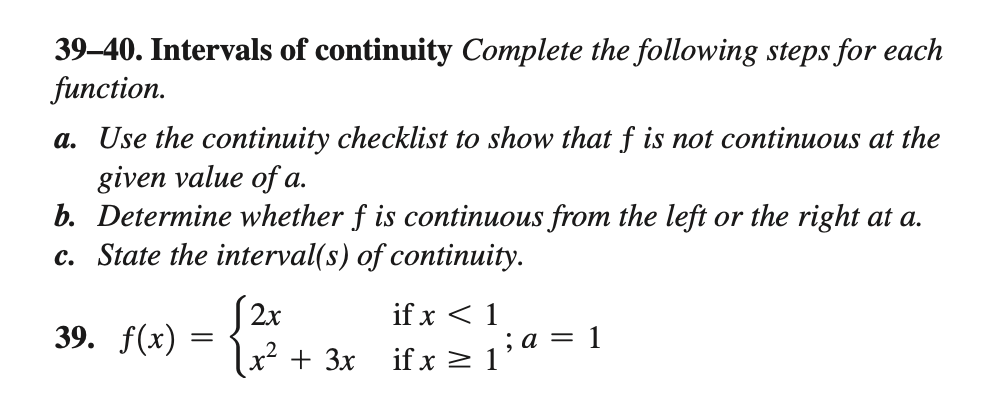 Solved 39-40. Intervals of continuity Complete the following | Chegg.com