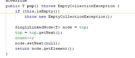 Solved public I pop () throws EmptyCollectionException { if | Chegg.com