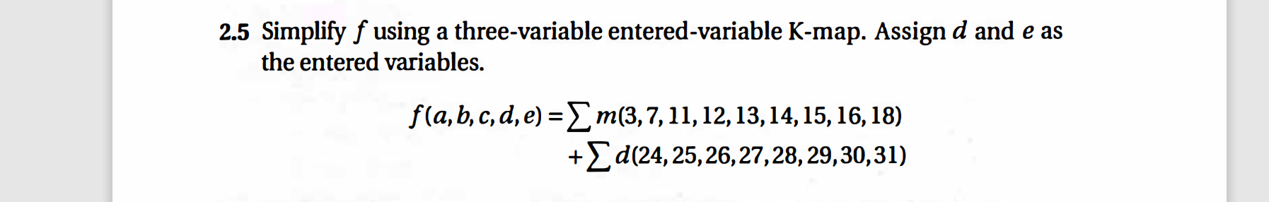 Solved 2.5 Simplify f using a three-variable | Chegg.com