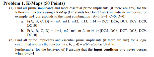 Solved Problem 1. K-Maps (50 Points) (1) Find all prime | Chegg.com