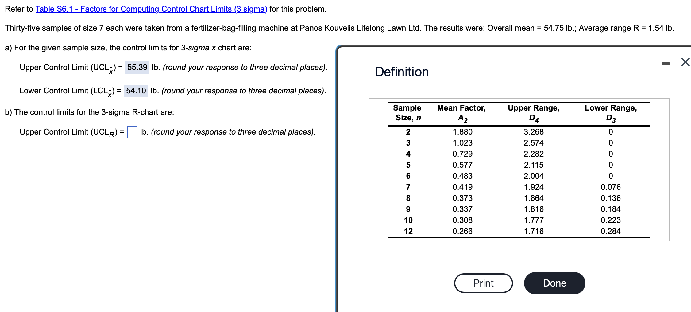 Solved Refer to Table S6.1 - Factors for Computing_Control | Chegg.com