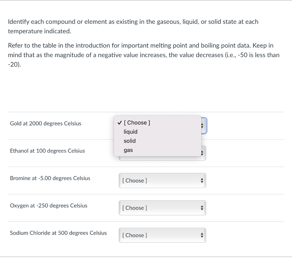 Solved Identify each compound or element as existing in the | Chegg.com